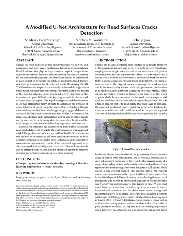 (PDF) A Modified U-Net Architecture for Road Surfaces Cracks Detection