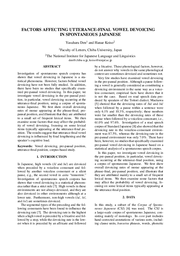 (PDF) Factors affecting utterance-final vowel devoicing in spontaneous ...