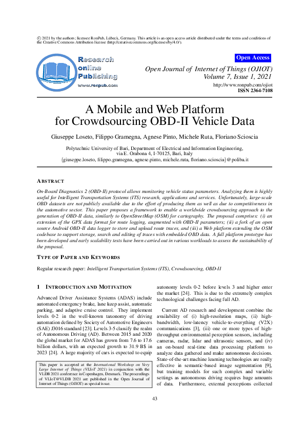 (PDF) A Mobile and Web Platform for Crowdsourcing OBD-II Vehicle Data