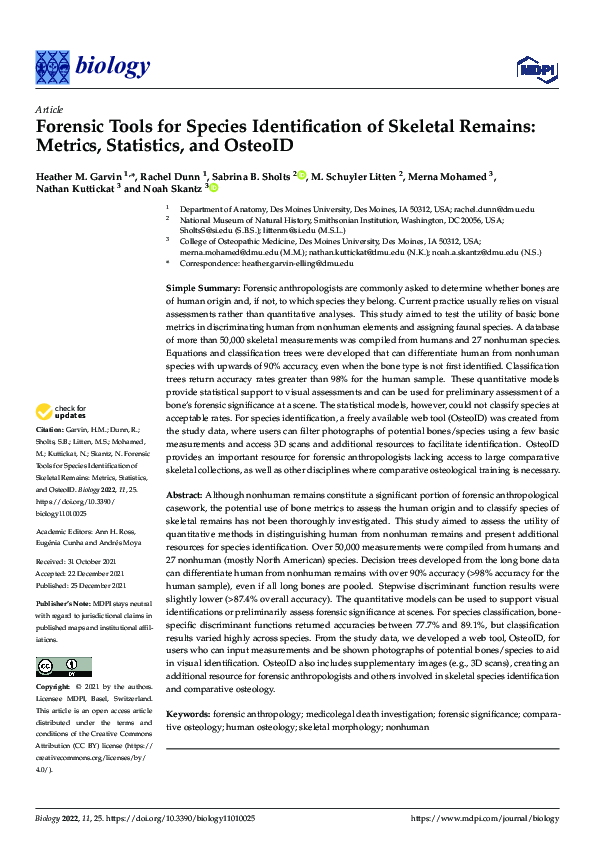 (PDF) Forensic Tools for Species Identification of Skeletal Remains ...