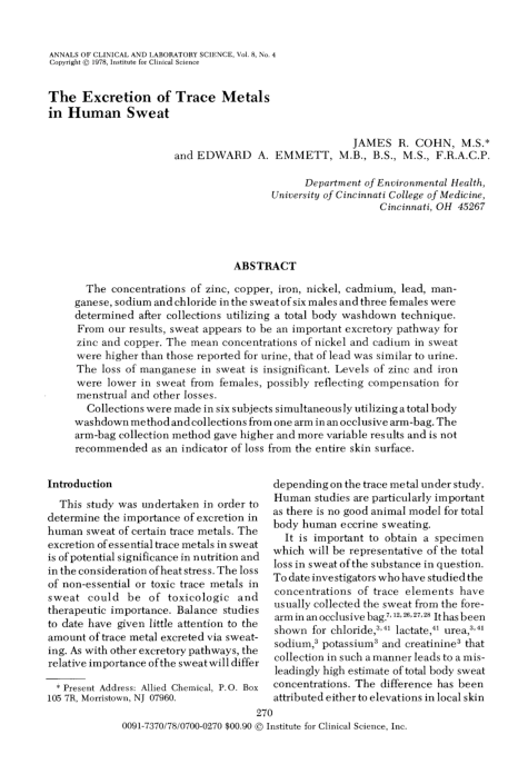 (PDF) The Excretion of Trace Metals in Human Sweat