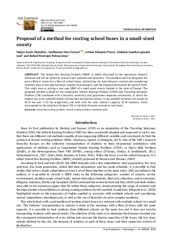 (PDF) Proposal of a method for routing school buses in a small-sized county