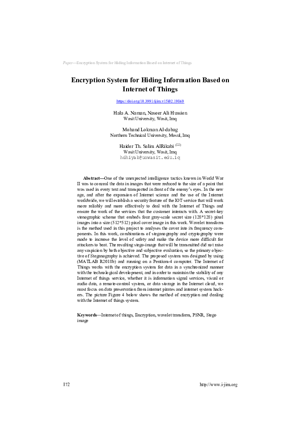 (PDF) Encryption System for Hiding Information Based on Internet of Things