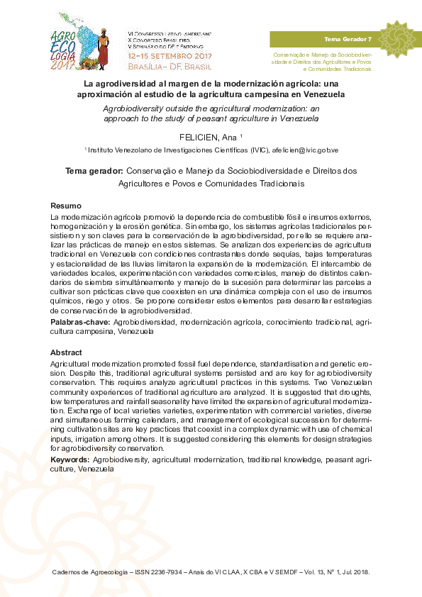 (PDF) La agrodiversidad al margen de la modernización agrícola: una ...