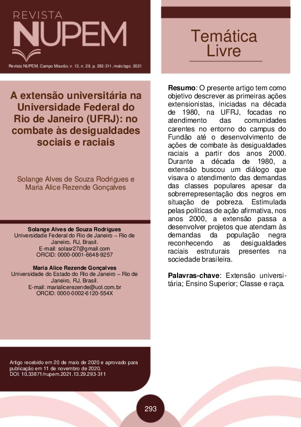 (PDF) A extensão universitária na Universidade Federal do Rio de ...