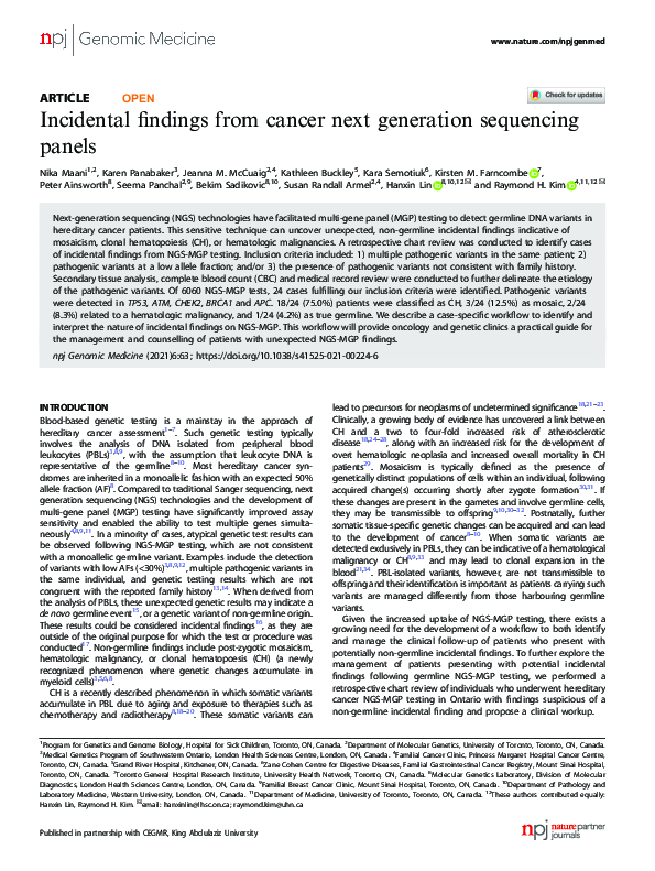 (PDF) Incidental findings from cancer next generation sequencing panels