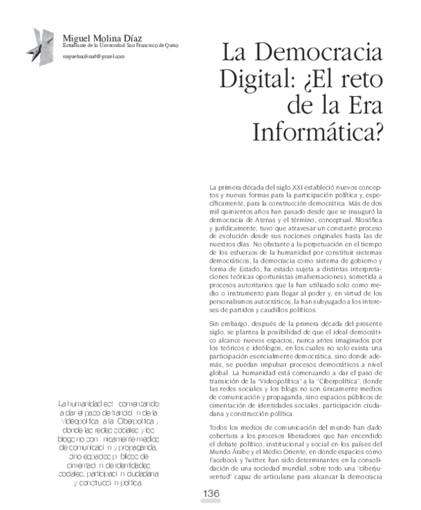 (PDF) La Democracia Digital: ¿El reto de la Era Informática?