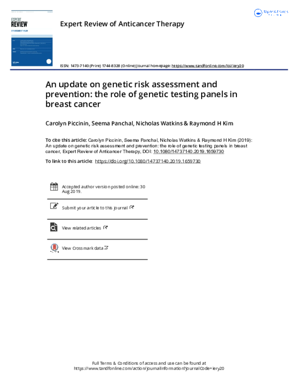 Pdf An Update On Genetic Risk Assessment And Prevention The Role Of