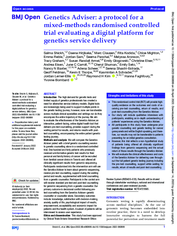 (PDF) Genetics Adviser: a protocol for a mixed-methods randomised ...