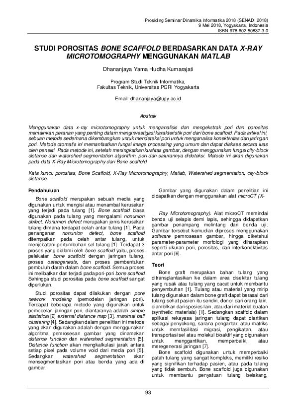 (PDF) Studi Porositas Bone Scaffold Berdasarkan Data X-Ray Microtomography Menggunakan Matlab
