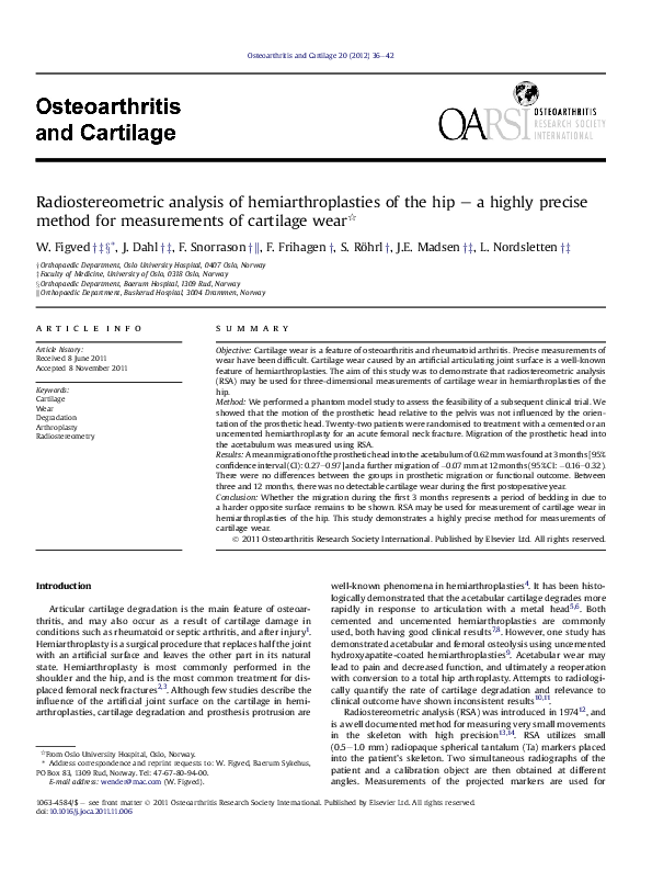 (PDF) Radiostereometric analysis of hemiarthroplasties of the hip--a ...