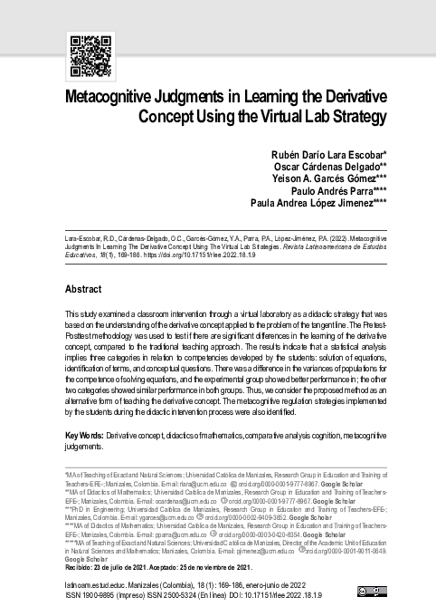 (PDF) Metacognitive Judgments in Learning the Derivative Concept Using the Virtual Lab Strategy