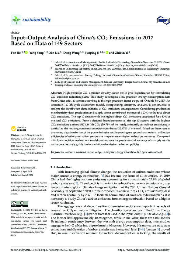 (PDF) Input–Output Analysis of China’s CO2 Emissions in 2017 Based on ...
