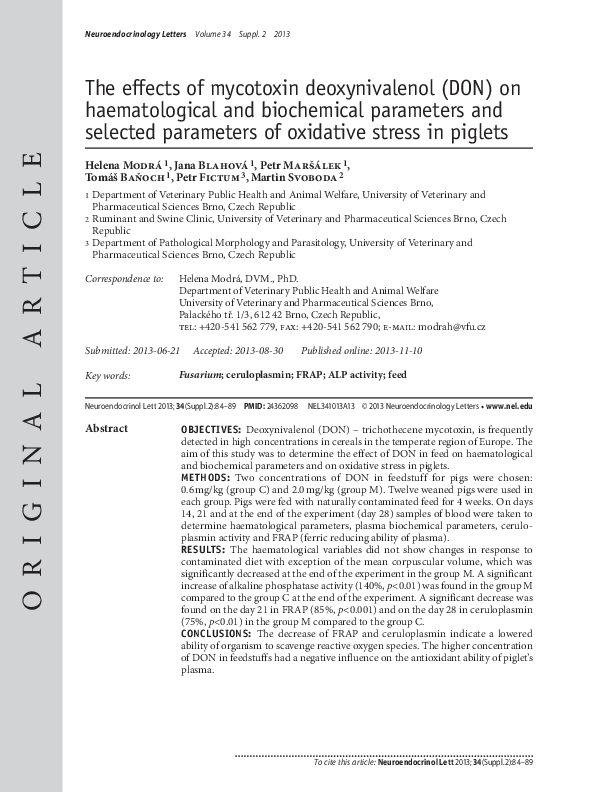 (PDF) The effects of mycotoxin deoxynivalenol (DON) on haematological ...
