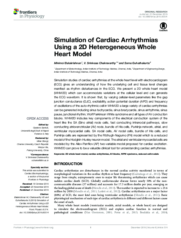 Pdf Simulation Of Cardiac Arrhythmias Using A 2d Heterogeneous Whole Heart Model