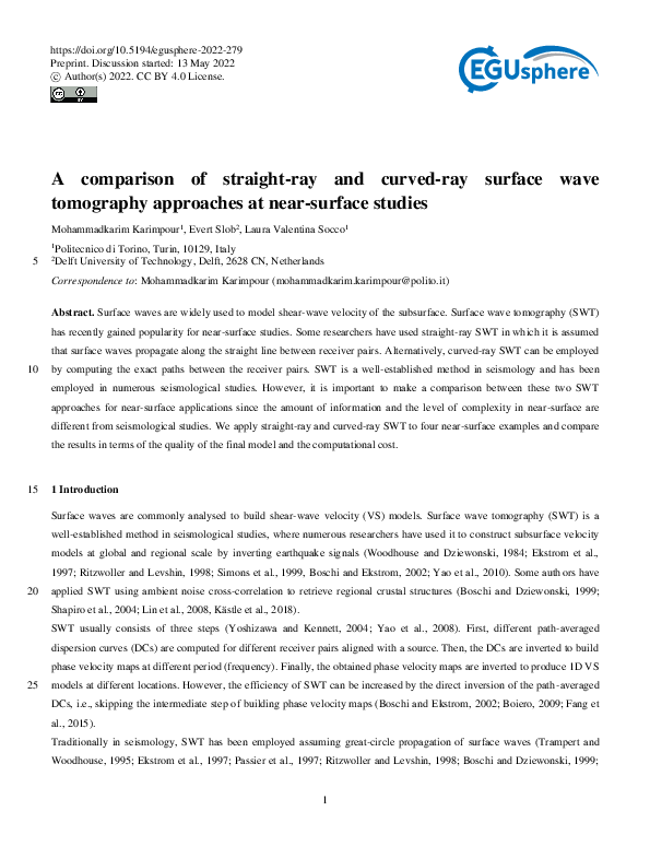 (PDF) A comparison of straight-ray and curved-ray surface wave tomography approaches at near ...