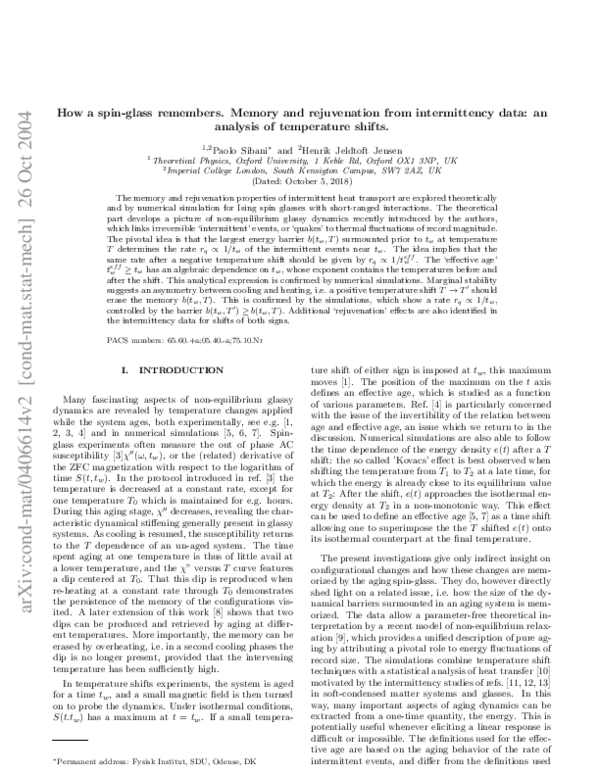 (PDF) How a spin glass remembers; memory and rejuvenation from ...