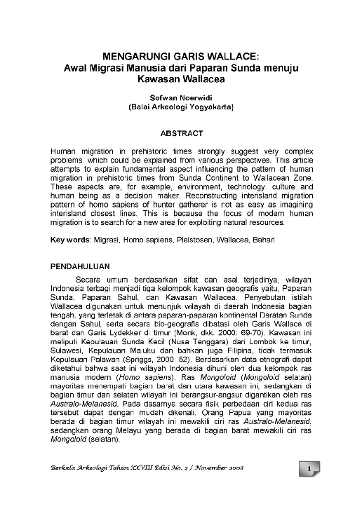 (PDF) MENGARUNGI GARIS WALLACE: Awal Migrasi Manusia dari Paparan Sunda menuju Kawasan Wallacea