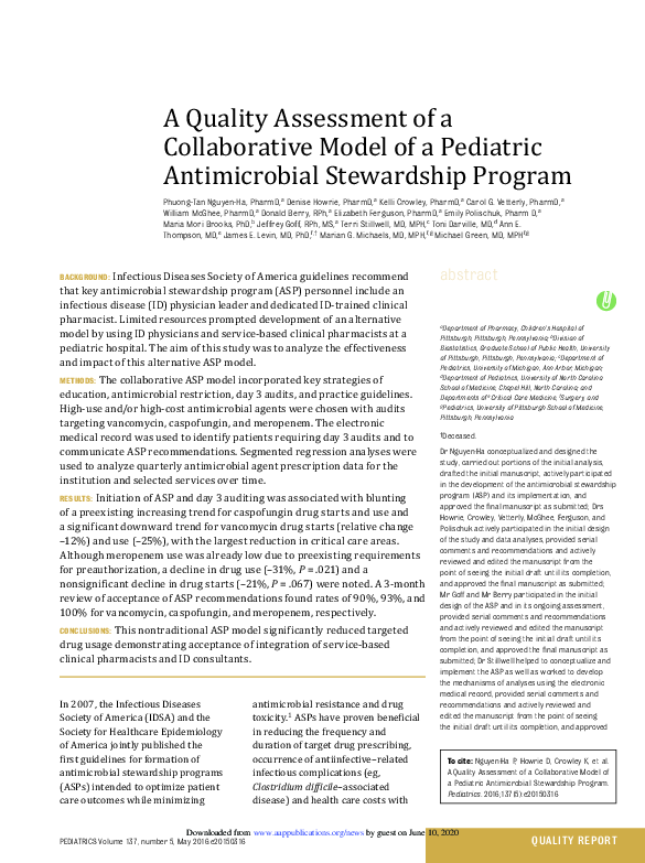 (PDF) Evaluating a Pediatric Antimicrobial Stewardship Model