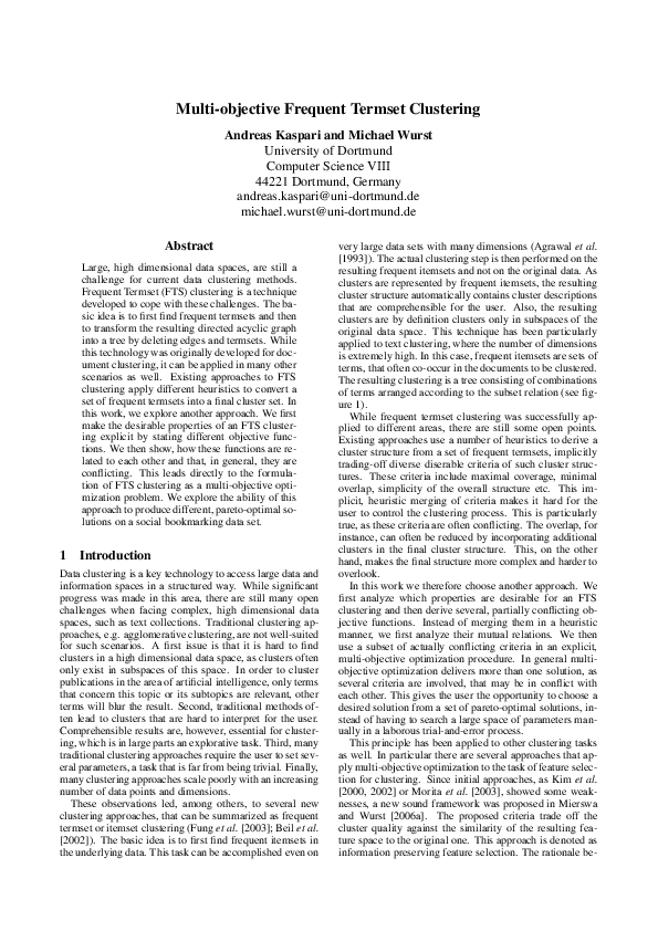 (PDF) Multi-objective frequent termset clustering