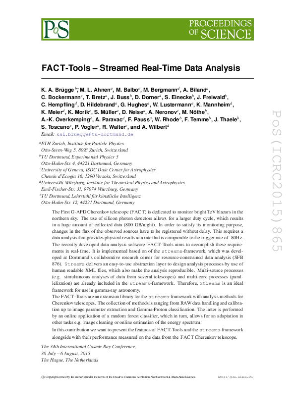 (PDF) FACT-Tools: Streamed Real-Time Data Analysis | K. Morik ...
