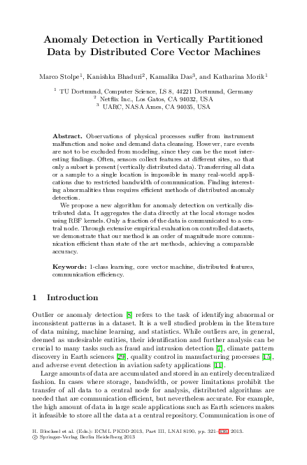 Pdf Anomaly Detection In Vertically Partitioned Data By Distributed Core Vector Machines 
