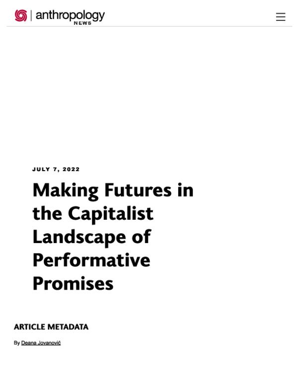 (PDF) Making Futures in the Capitalist Landscape of Performative Promises