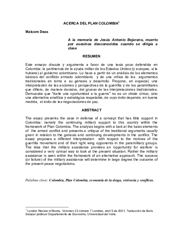 (PDF) Acerca del plan Colombia