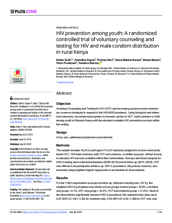 (PDF) HIV prevention among youth: A randomized controlled trial of ...