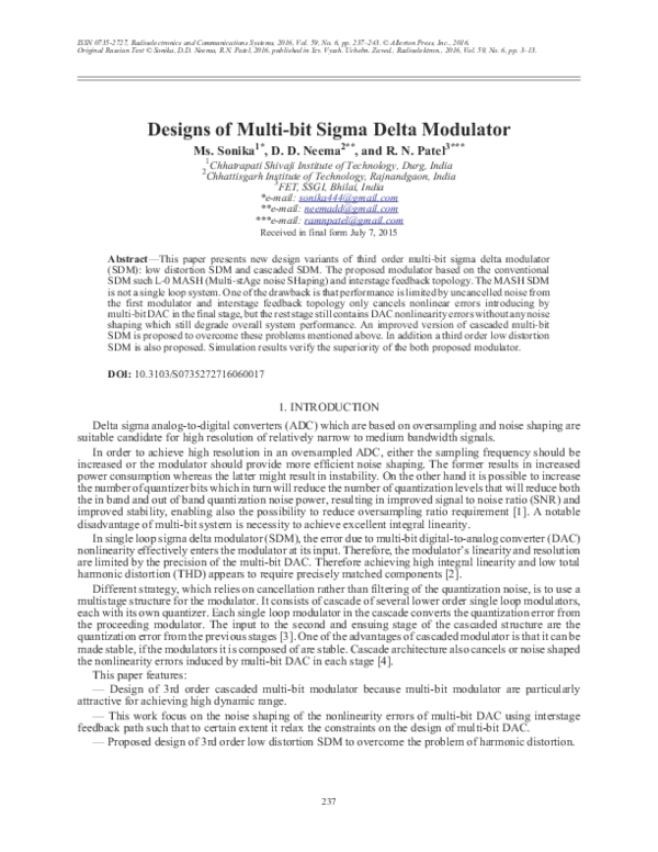 (PDF) Designs of multi-bit sigma delta modulator