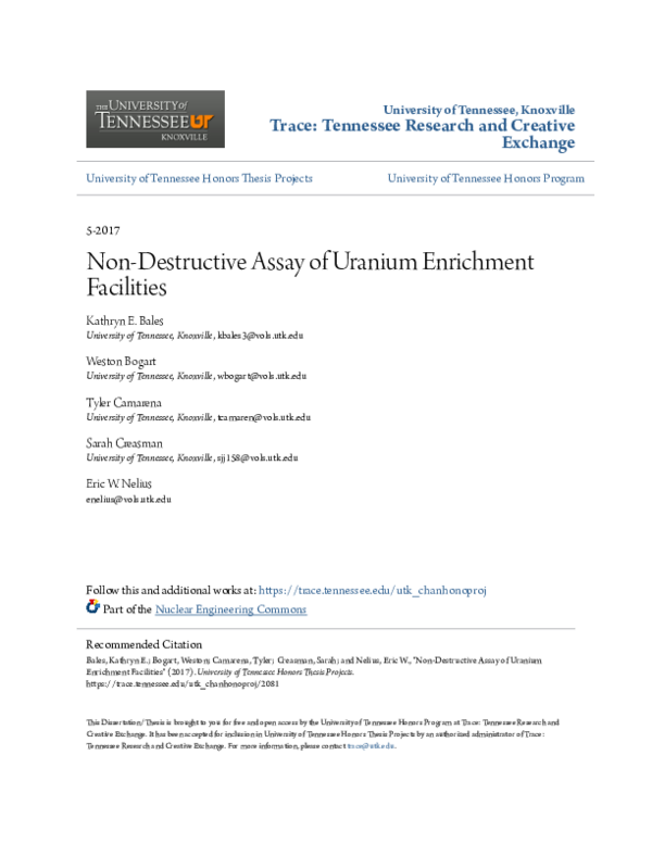 (PDF) Non-Destructive Assay of Uranium Enrichment Facilities