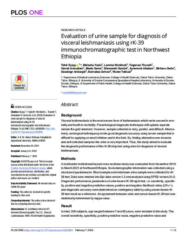 (PDF) Evaluation of urine sample for diagnosis of visceral ...