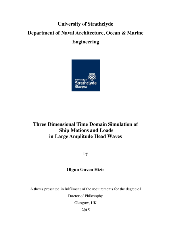 Pdf Three Dimensional Time Domain Simulation Of Ship Motions And Loads In Large Amplitude Head