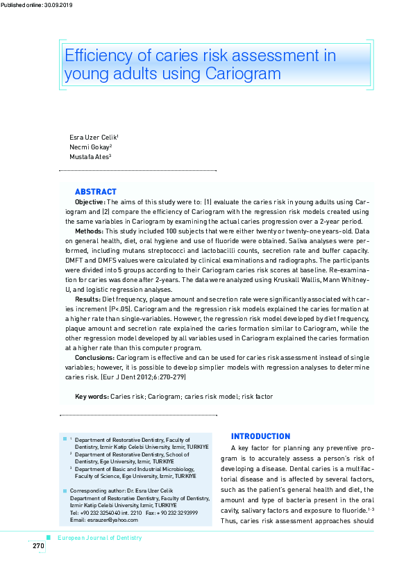 (PDF) Efficiency of caries risk assessment in young adults using Cariogram