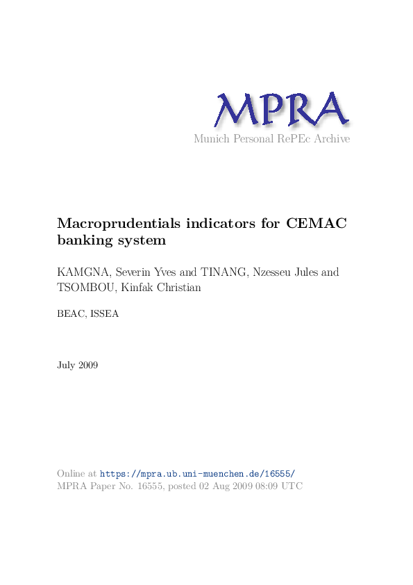 (PDF) Macroprudentials indicators for CEMAC banking system