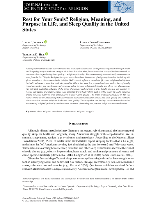 (PDF) Rest for Your Souls? Religion, Meaning, and Purpose in Life, and ...