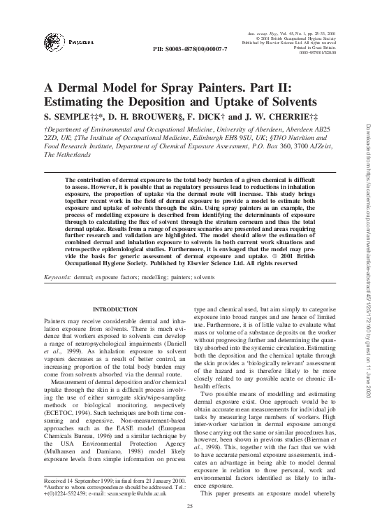 (PDF) A dermal model for spray painters. Part II: Estimating the ...
