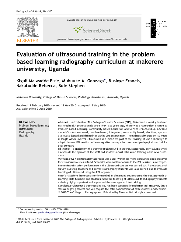 Evaluation of ultrasound training in the problem based learning ...