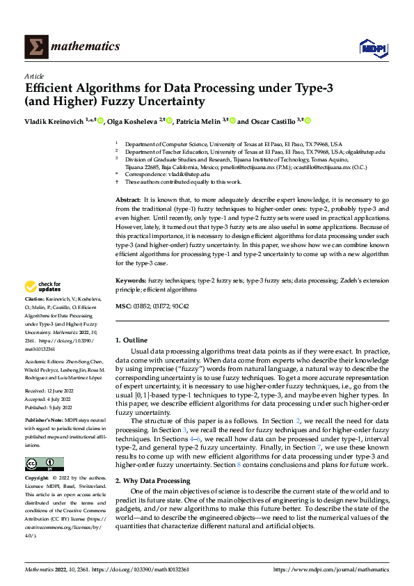 (PDF) Efficient Algorithms for Data Processing under Type-3 (and Higher) Fuzzy Uncertainty