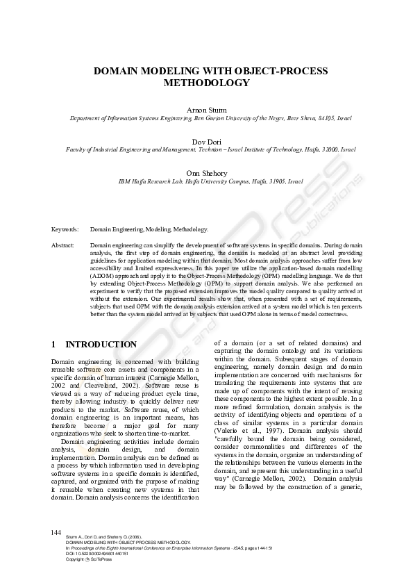 (PDF) Domain Modeling with Object-Process Methodology
