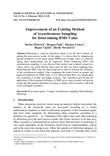 (PDF) Improvement of an existing method of asynchronous sampling for determining RMS value ...