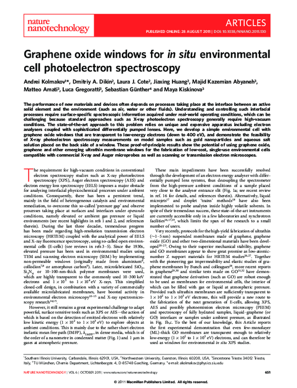 (PDF) Graphene Oxide for In Situ Photoelectron Spectroscopy