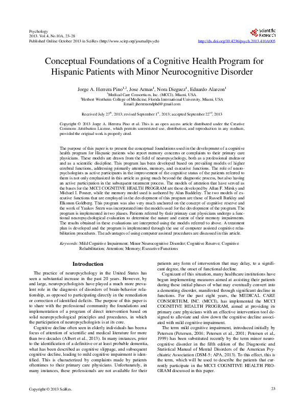 (PDF) Conceptual Foundations of a Cognitive Health Program for Hispanic Patients with Minor ...
