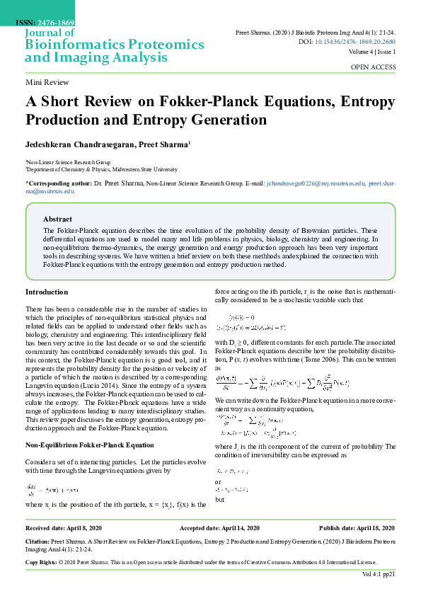 (PDF) A Short Review on Fokker-Planck Equations, Entropy Production and ... (PDF) A Short Review on Fokker-Planck Equations, Entropy Production and ...