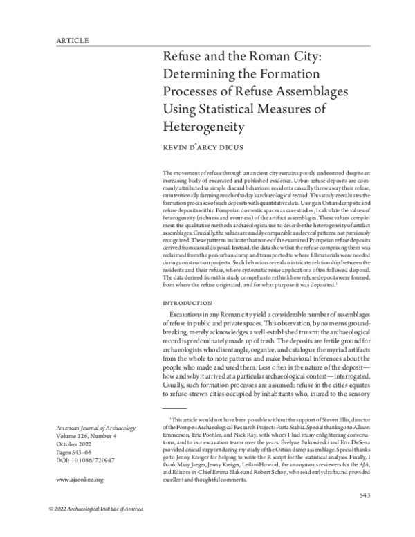 (PDF) Refuse and the Roman City: Determining the Formation Processes of ...
