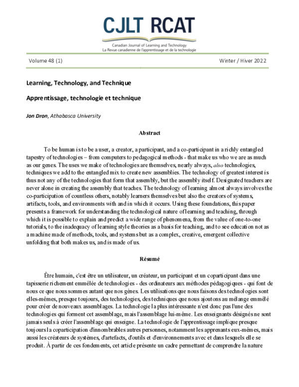 (PDF) Learning, Technology, and Technique