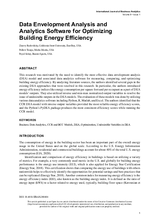 (PDF) Data Envelopment Analysis and Analytics Software for Optimizing Building Energy Efficiency