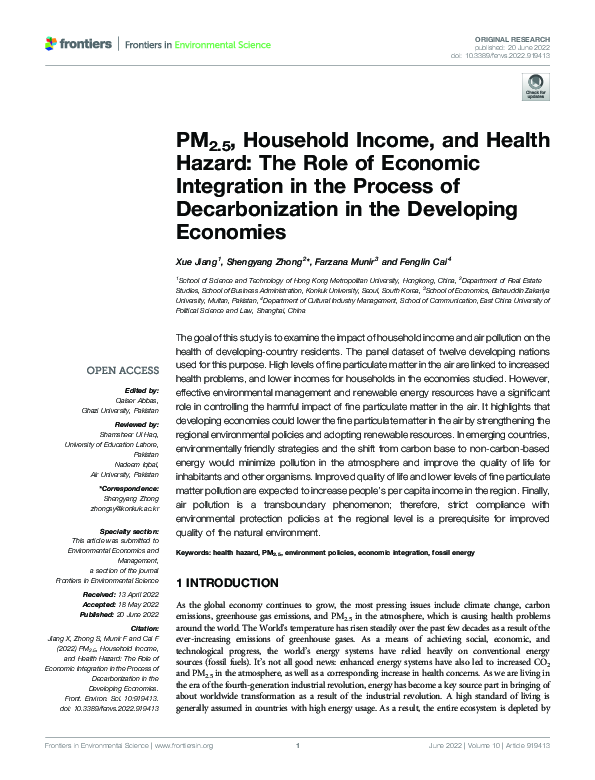 (PDF) PM2.5, Household Income, and Health Hazard: The Role of Economic ...