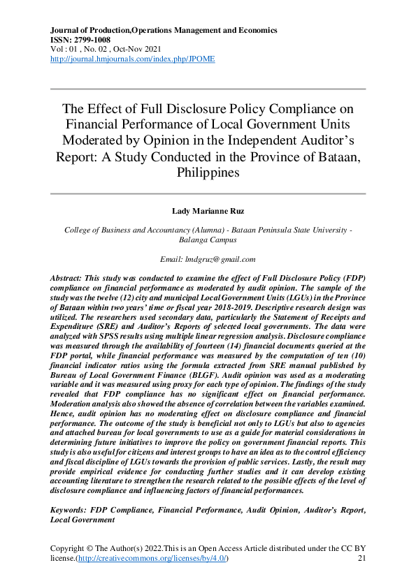 (PDF) The Effect of Full Disclosure Policy Compliance on Financial ...