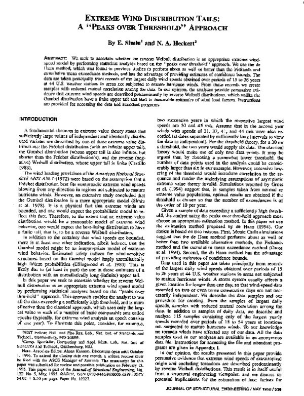 (PDF) Estimates of Hurricane Wind Speeds by “Peaks Over Threshold” Method